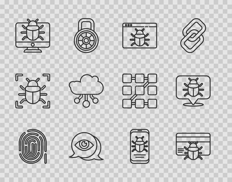 Set Line Fingerprint, System Bug Credit Card, Eye Scan, on Monitor ... Set Line Fingerprint, System Bug Credit Card, Eye Scan, on Monitor ...