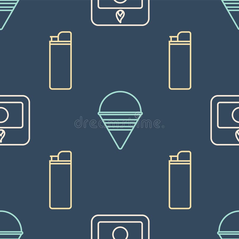 Set Line Fire Alarm System, Lighter and Fire Cone Bucket on Seamless ...