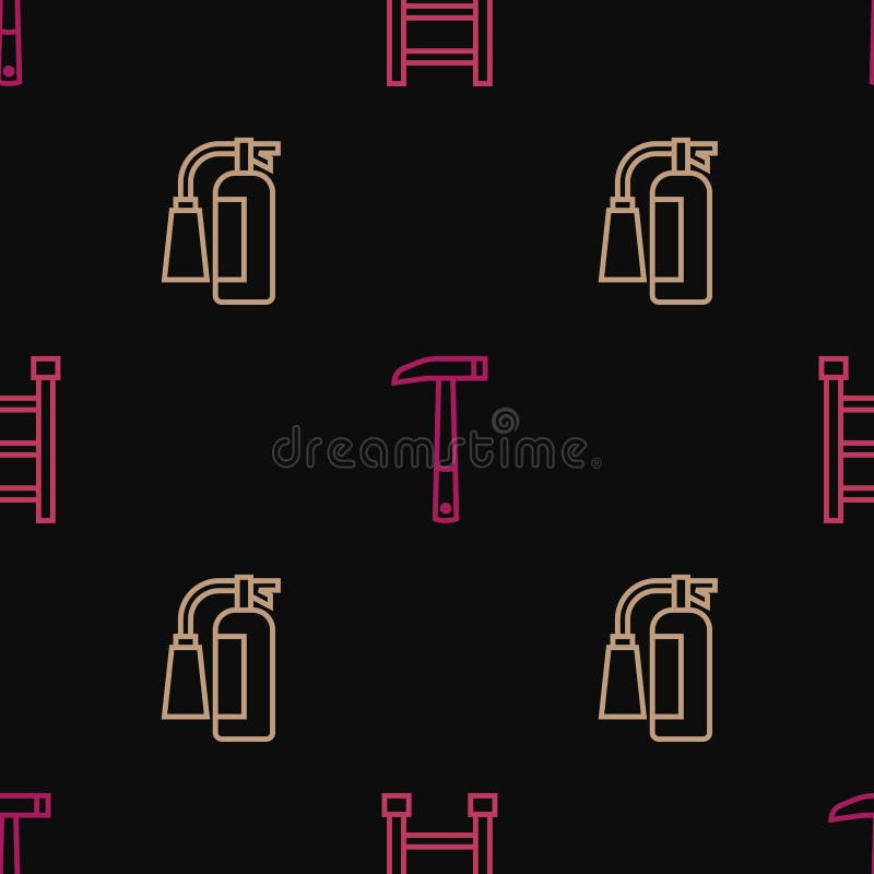 Set Line Fire Escape, Extinguisher and Firefighter Axe on Seamless ...