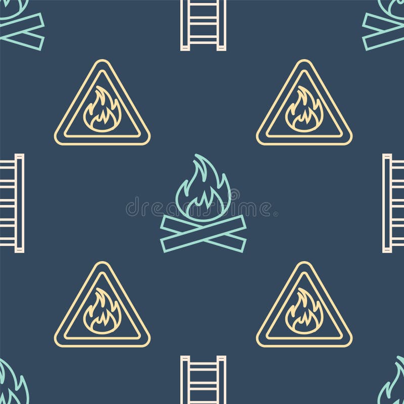 Set Line Fire Escape, Fire Flame in Triangle and Campfire on Seamless ...