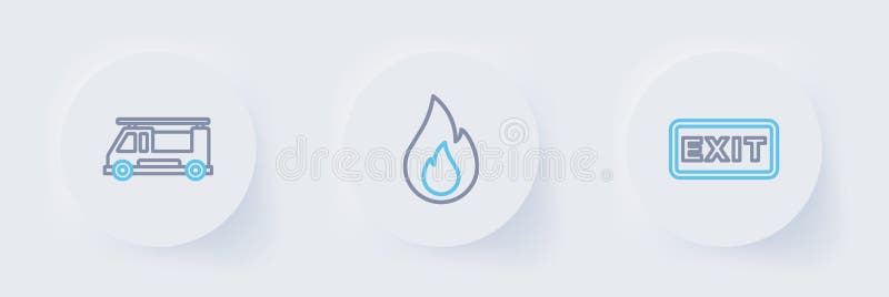 Set Line Fire Exit, Flame and Truck Icon. Vector Stock Illustration ...