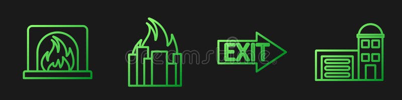 Set Line Fire Exit, Interior Fireplace, Fire in Burning Buildings and ...