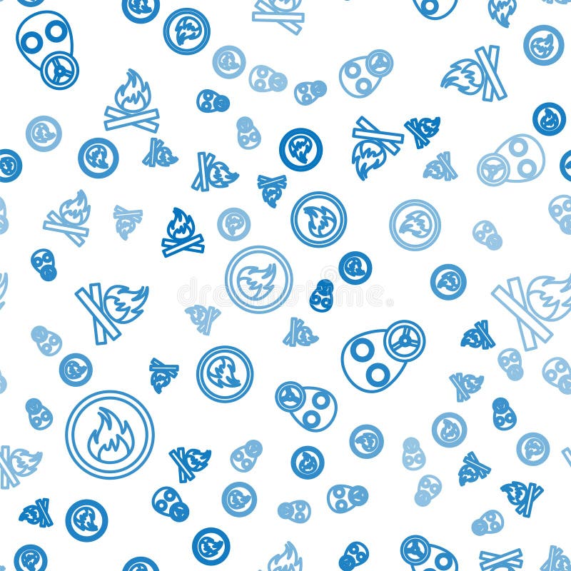 Set Line Fire Flame, Gas Mask and Campfire on Seamless Pattern. Vector ...