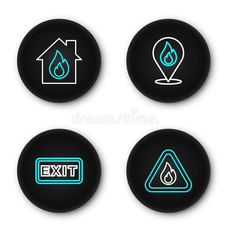 Set Line Fire Flame in Triangle, Exit, Location with Fire and Burning ...