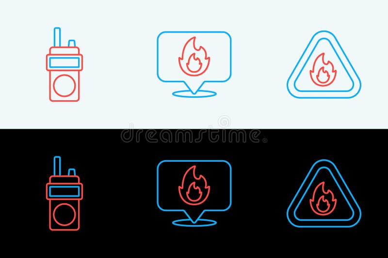 Set Line Fire Flame in Triangle, Walkie Talkie and Location with Fire ...