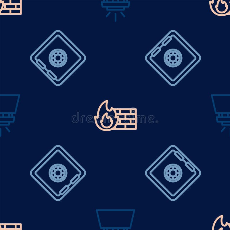 Set Line Fire Sprinkler System, Safe and Firewall, Security Wall on ...