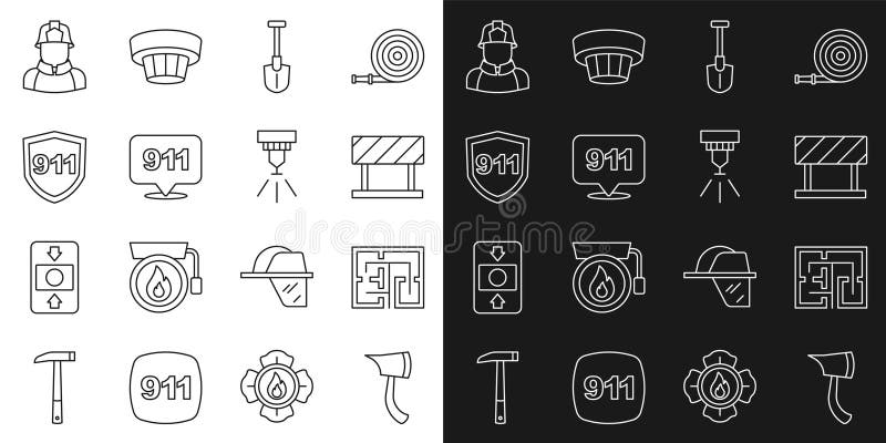 Set Line Firefighter Axe, Evacuation Plan, Road Barrier, Shovel ...