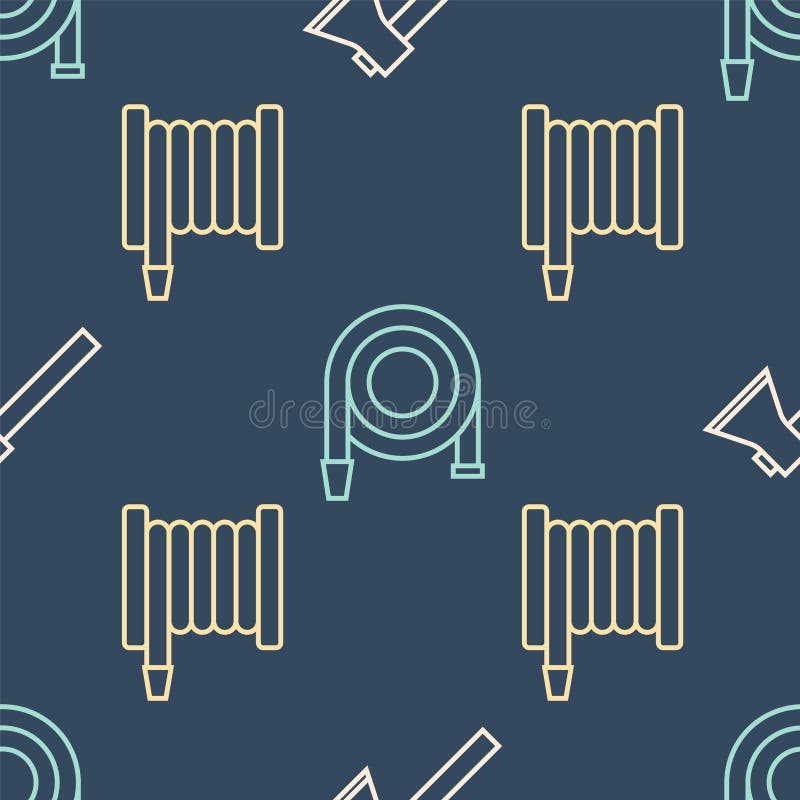 Set Line Firefighter Axe, Fire Hose Reel and Fire Hose Reel on Seamless ...