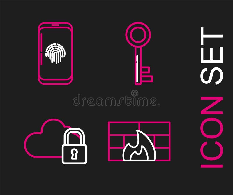 Set Line Firewall, Security Wall, Cloud Computing Lock, Key and ... Set Line Firewall, Security Wall, Cloud Computing Lock, Key and ...