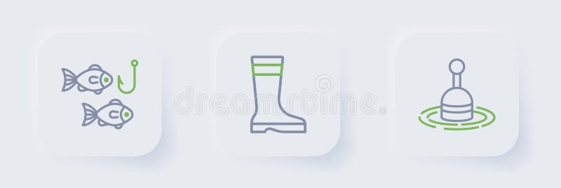 Set Line Fishing Float in Water, Boots and Hook with Fish Icon. Vector ...
