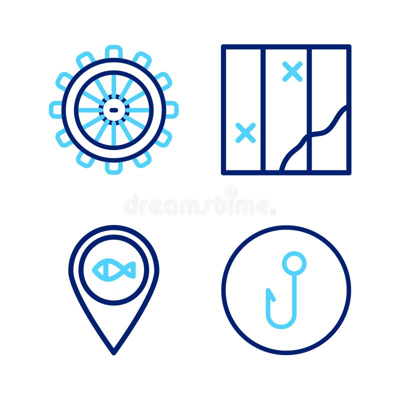 Set Line Fishing Hook, Location Fishing, Folded Map and Ship Steering ...