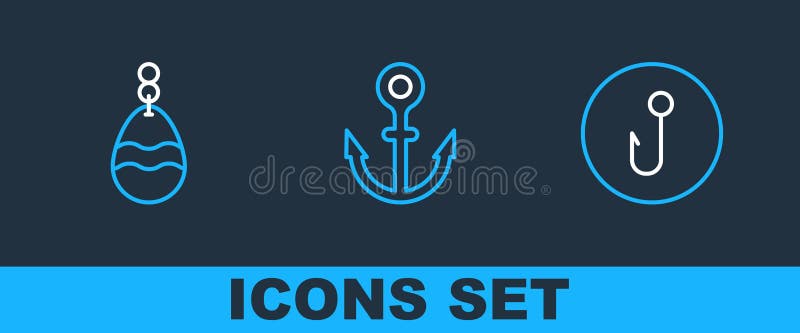 Set Line Fishing Hook, Spoon and Anchor Icon. Vector Stock Illustration ...