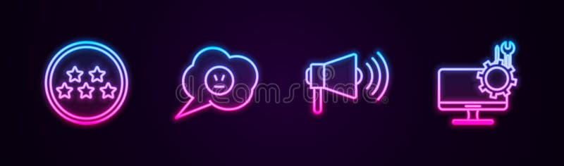 Set Line Five Stars Rating Review, Speech Bubble with Angry Smile ... Set Line Five Stars Rating Review, Speech Bubble with Angry Smile ...