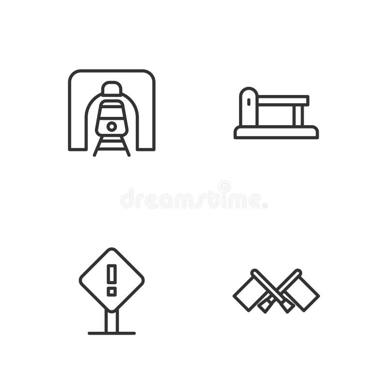 Set Line Flag, Exclamation Mark in Square, Train Railway Tunnel and ... Set Line Flag, Exclamation Mark in Square, Train Railway Tunnel and ...