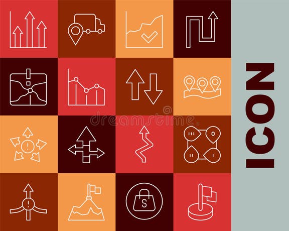 Set Line Flag, Infographic Element, Location, Financial Growth Increase, Pie Chart Infographic ...