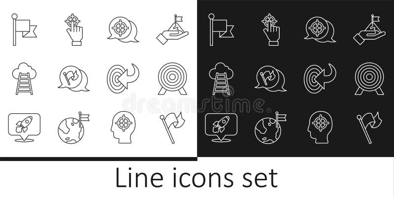 Set Line Flag, Target, Stair with Finish Flag, and Icon. Vector Stock ...