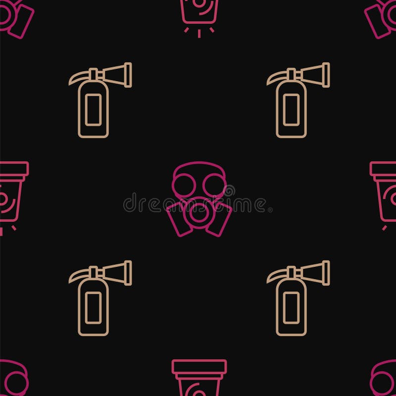 Set Line Flasher Siren, Fire Extinguisher and Gas Mask on Seamless ... Set Line Flasher Siren, Fire Extinguisher and Gas Mask on Seamless ...