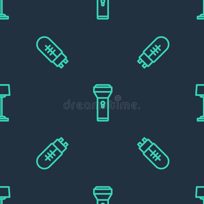Set Line Flashlight, Light Emitting Diode and Floor Lamp on Seamless ...