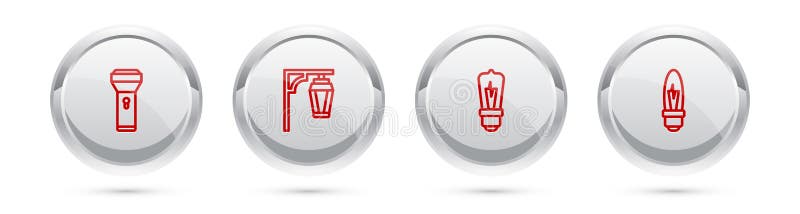Set Line Flashlight, Vintage Street, Light Bulb and . Silver Circle ...