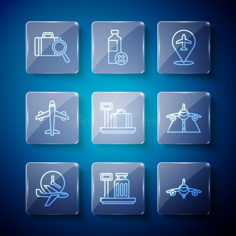 Set Line Flight Time, Scale with Suitcase, Plane, Lost Baggage and Icon ... Set Line Flight Time, Scale with Suitcase, Plane, Lost Baggage and Icon ...