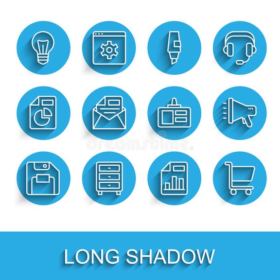 Set Line Floppy Disk, Archive Papers Drawer, Light Bulb, Document with ...