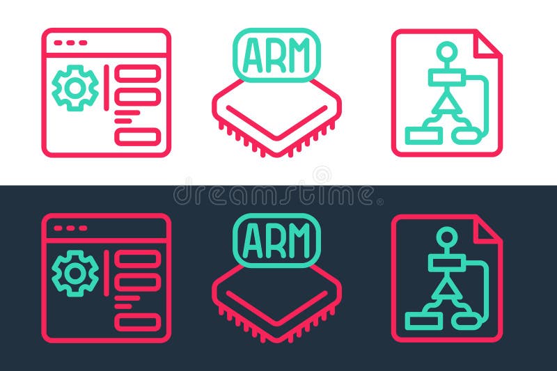 Set Line Flowchart, Browser Setting and Processor Icon. Vector Stock ... Set Line Flowchart, Browser Setting and Processor Icon. Vector Stock ...