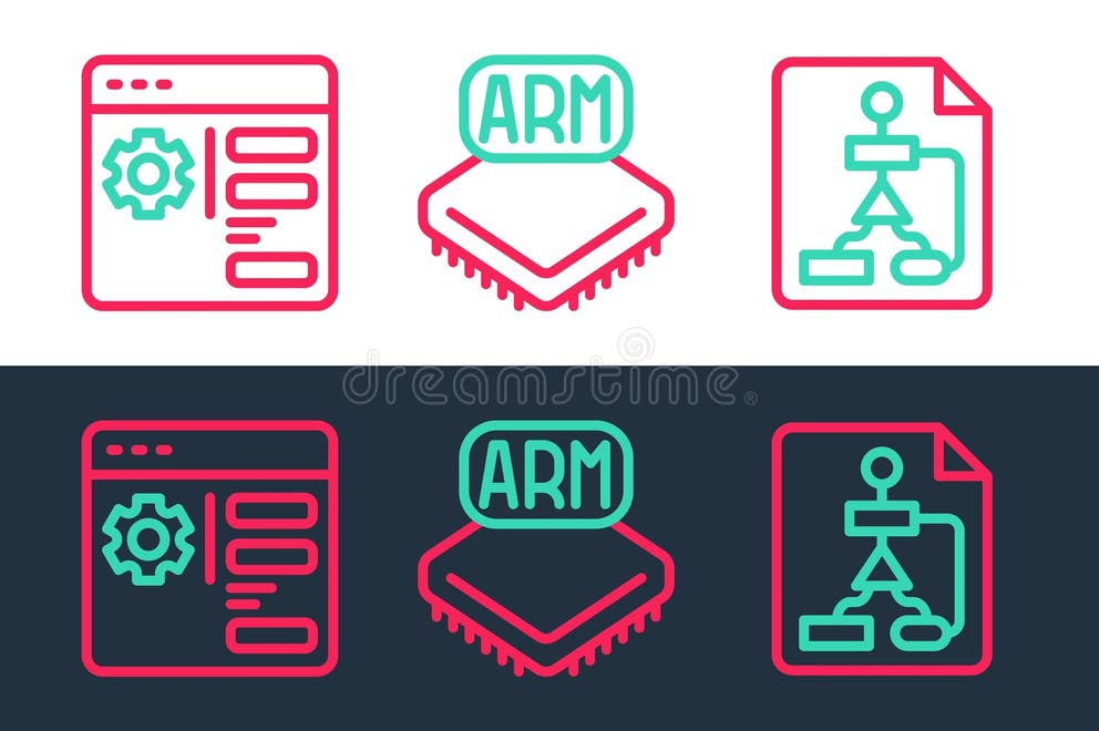 Set Line Flowchart, Browser Setting and Processor Icon. Vector Stock Vector - Illustration of ...