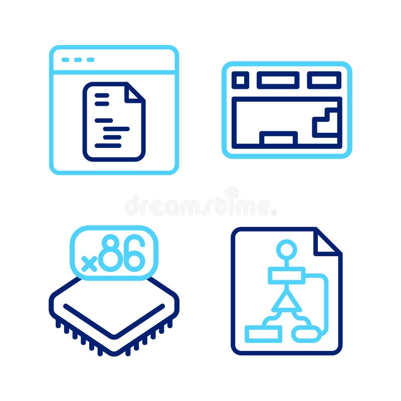 Set Line Flowchart, Processor with Microcircuits CPU, Keyboard and ... Set Line Flowchart, Processor with Microcircuits CPU, Keyboard and ...