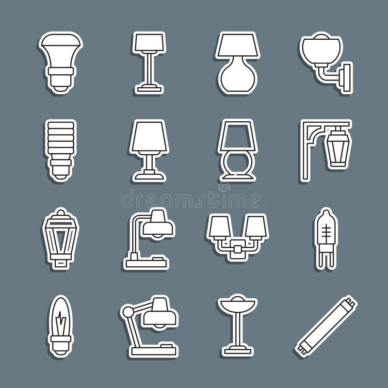 Set Line Fluorescent Lamp, Light Emitting Diode, Vintage Street Light ...