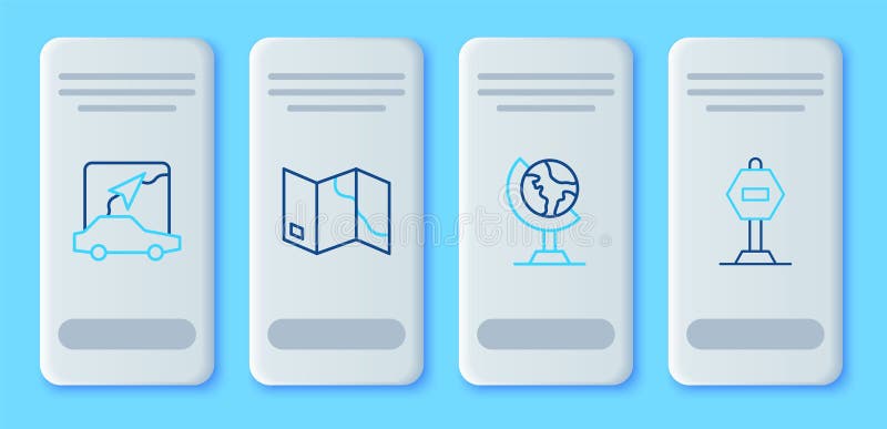 Set Line Folded Map, Earth Globe, City Navigation and Stop Sign Icon ...