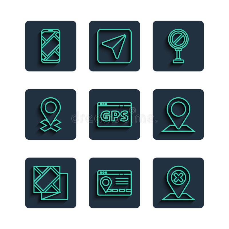 Set Line Folded Map, Infographic of City Navigation, Location, Stop ...