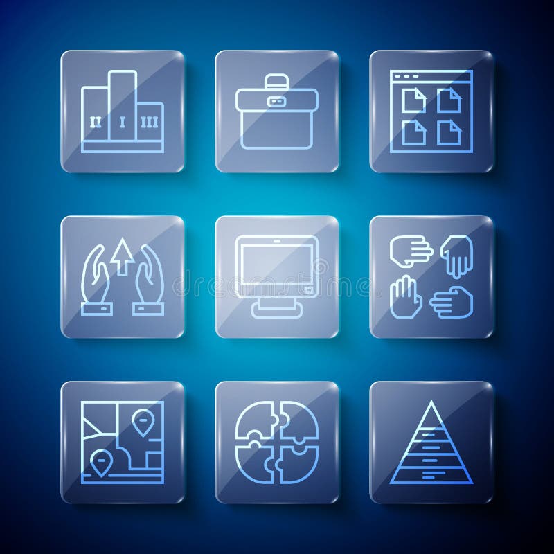 Set Line Folded Map with Location, Piece of Puzzle, Pyramid Chart ...