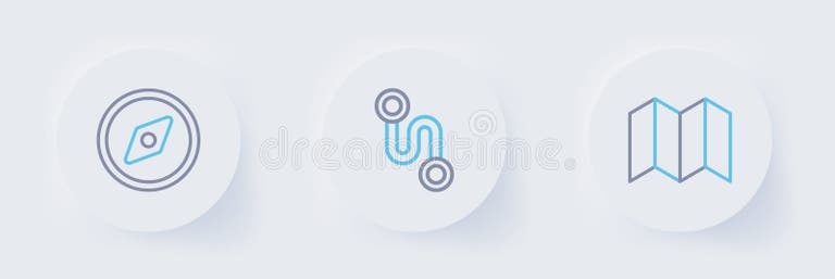 Set Line Folded Map, Route Location and Compass Icon. Vector Stock ...