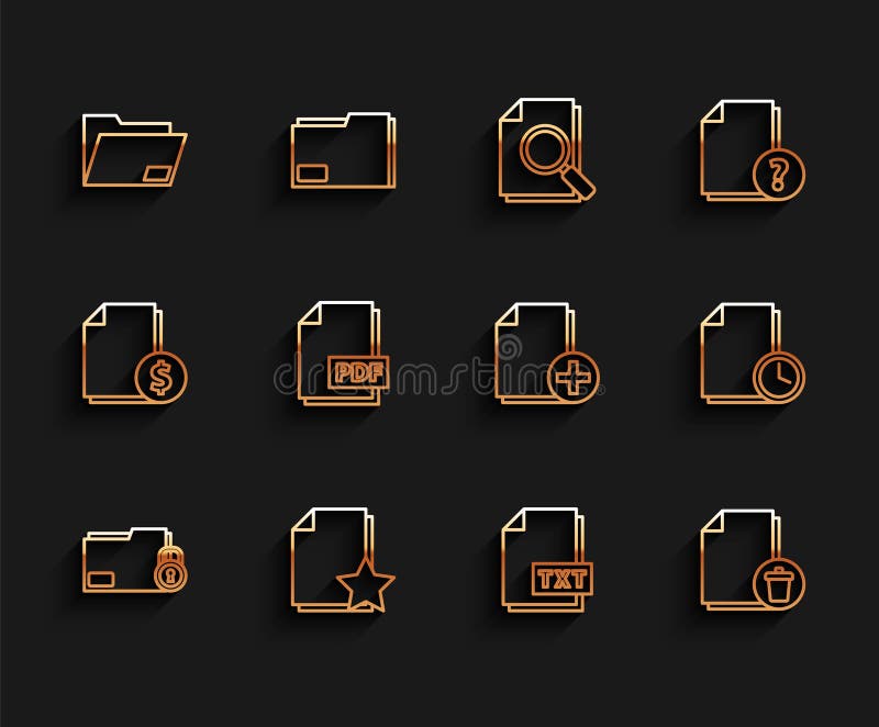 Set Line Folder and Lock, Document with Star, Folder, TXT File Document ... Set Line Folder and Lock, Document with Star, Folder, TXT File Document ...