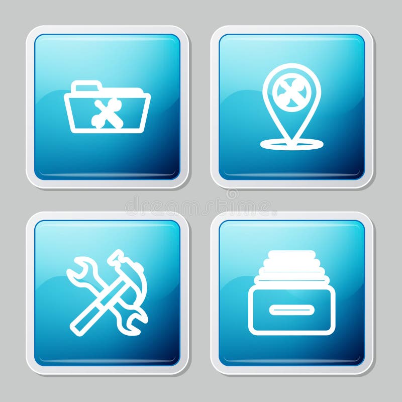 Set Line Folder Service, Location, Crossed Hammer and Wrench and Drawer ... Set Line Folder Service, Location, Crossed Hammer and Wrench and Drawer ...