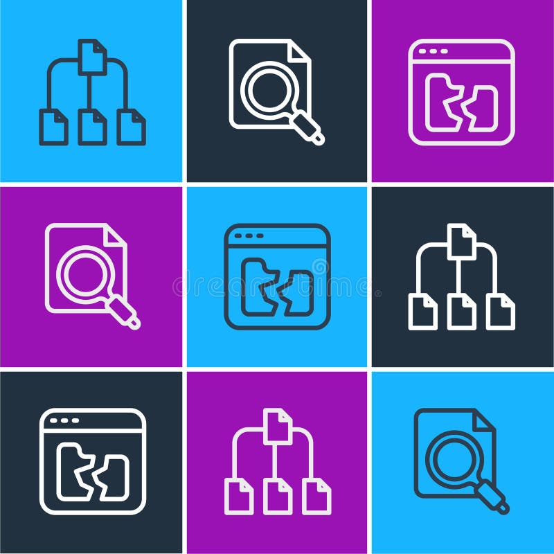 Set Line Folder Tree, Broken File and Search Concept with Folder Icon ... Set Line Folder Tree, Broken File and Search Concept with Folder Icon ...