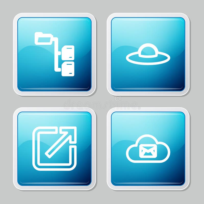 Set Line Folder Tree, UFO Flying Spaceship, Open New Window and Cloud ... Set Line Folder Tree, UFO Flying Spaceship, Open New Window and Cloud ...