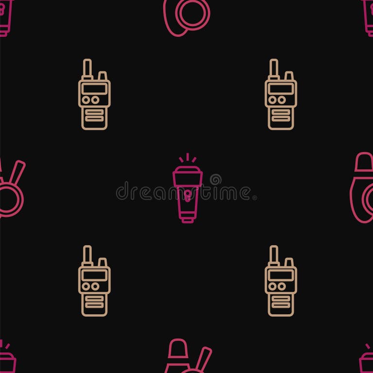 Set Line Footsteps, Walkie Talkie and Flashlight on Seamless Pattern ...