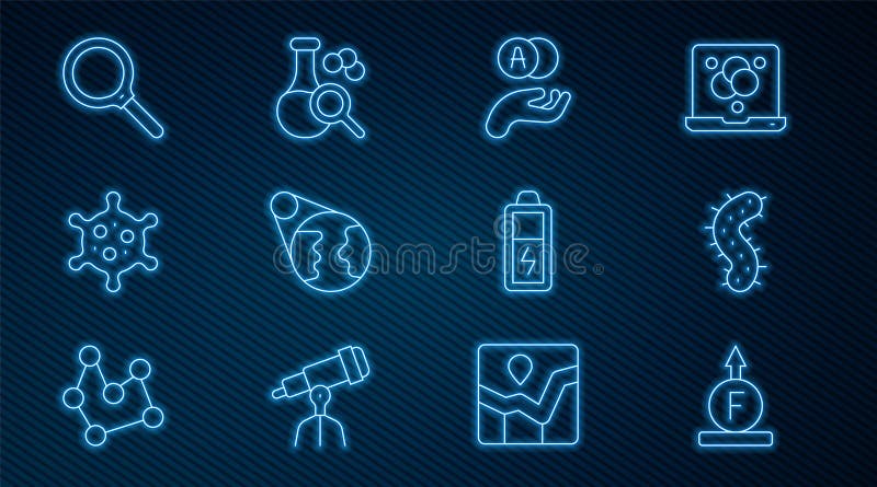 Set Line Force of Physic Formula, Virus, Atom, Earth Globe, Magnifying ...