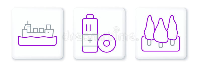 Set Line Forest, Oil Tanker Ship and Battery Icon. Vector Stock Vector ...