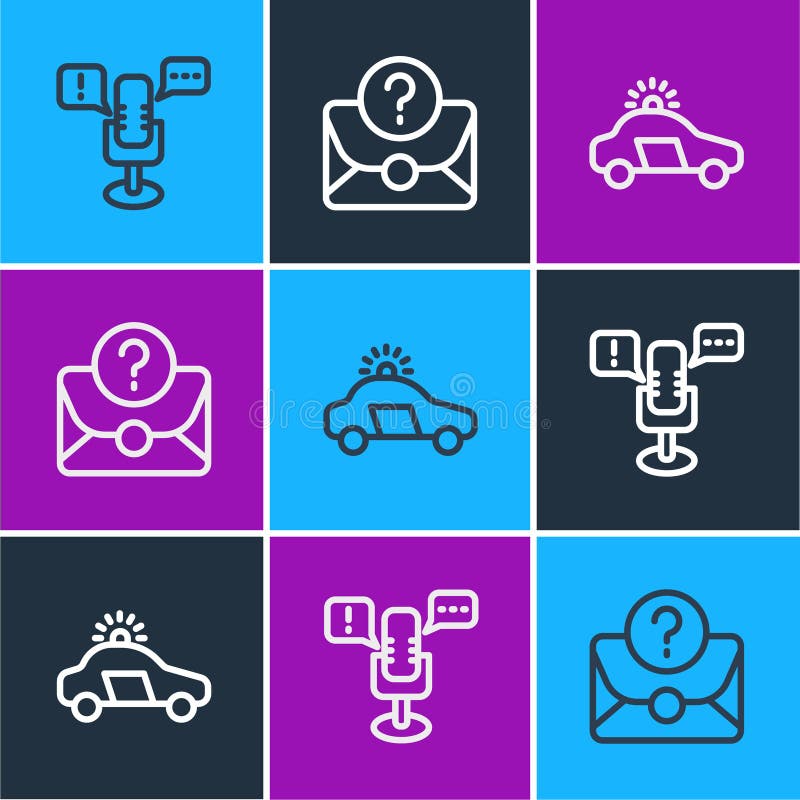 Set Line Freedom of Speech, Police Car and Flasher and Envelope with ...