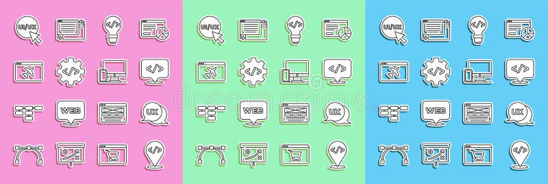 Set Line Front End Development, UI or UX Design, Website Template, and Monitor and Mobile Icon ...