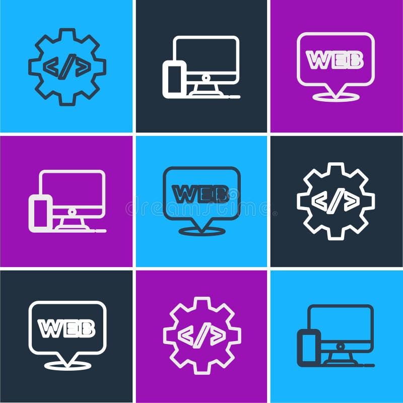 Set Line Front End Development, Web and Graphic Design and Monitor ...