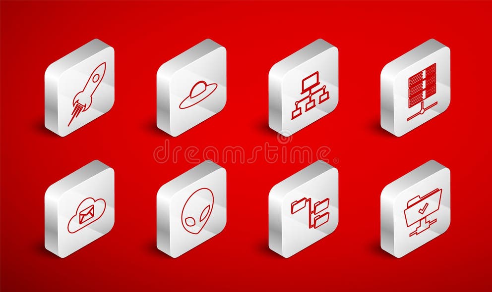 Set Line FTP Operation Successful, UFO Flying Spaceship, Computer Network, Server, Data, Web ...