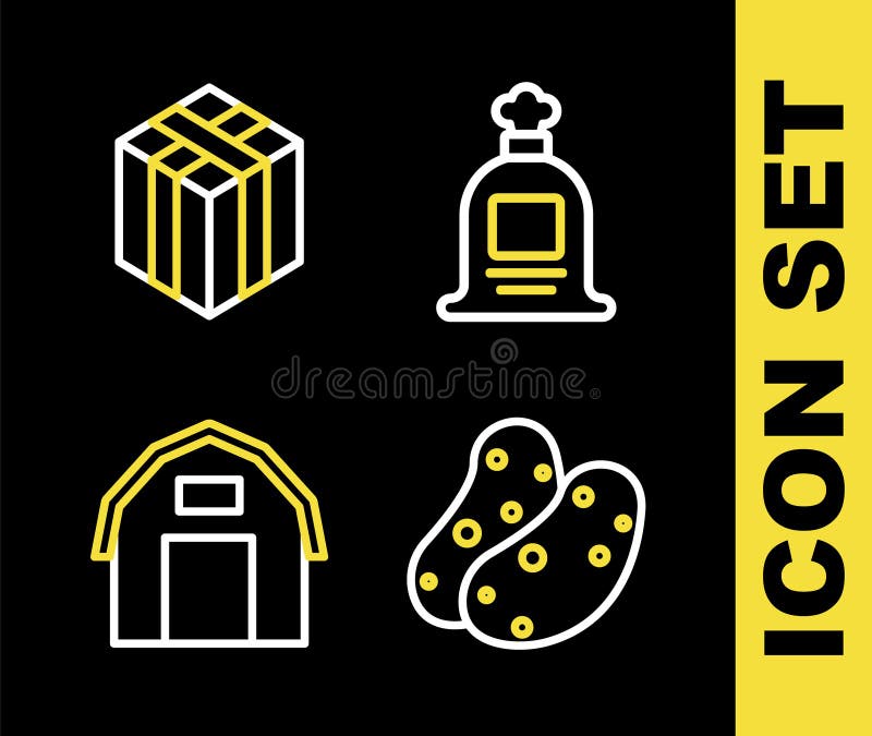 Set Line Full Sack, Potato, Farm House and Bale of Hay Icon. Vector ...