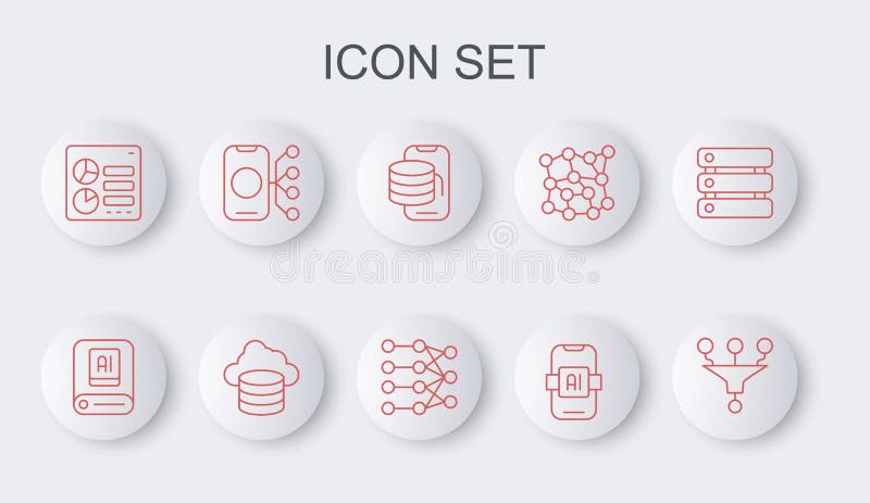 Set Line Funnel or Filter, Artificial Intelligence AI, Cloud Technology Data Transfer, Computer ...