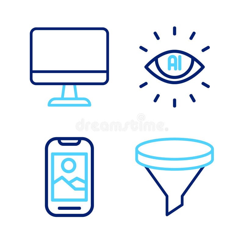 Set Line Funnel or Filter, Mobile Phone, Artificial Intelligence AI and ...