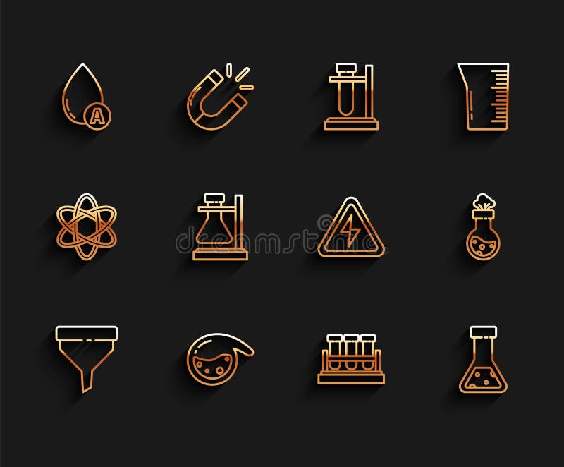 Set Line Funnel or Filter, Test Tube and Flask Chemical, Water Drop, on ... Set Line Funnel or Filter, Test Tube and Flask Chemical, Water Drop, on ...