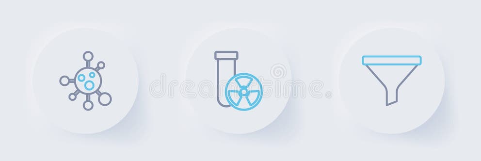 Set Line Funnel or Filter, Test Tube Radiation and Molecule Icon ...