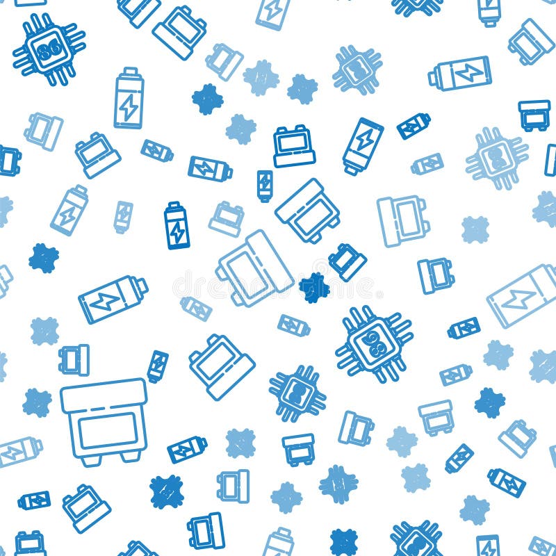 Set Line Fuse Processor With Microcircuits Cpu And Battery On Seamless Pattern Vector Stock
